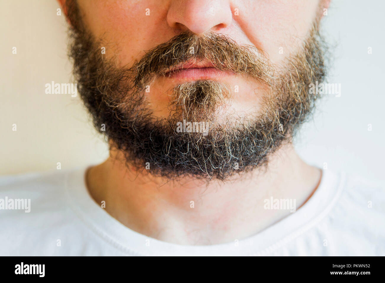 Man with beard and mustaches, skeptic expression Stock Photo - Alamy