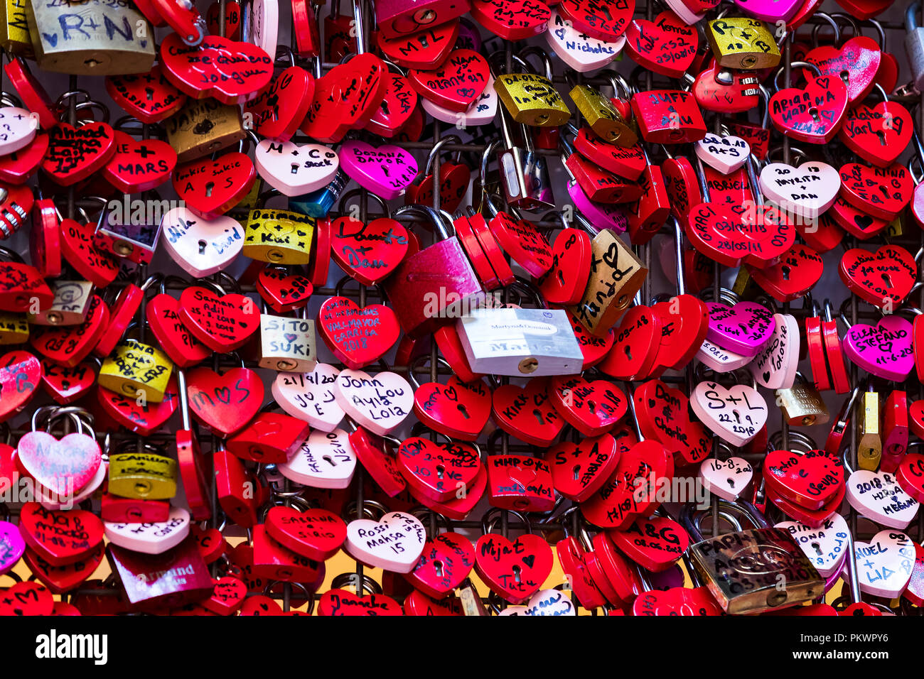 VERONA, ITALY - 4 SEPTEMBER :Locks and notes with a request for eternal ...