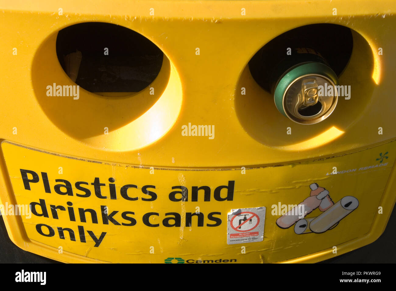 Bin for plastic bottles and metal drinks cans on the street in the ...