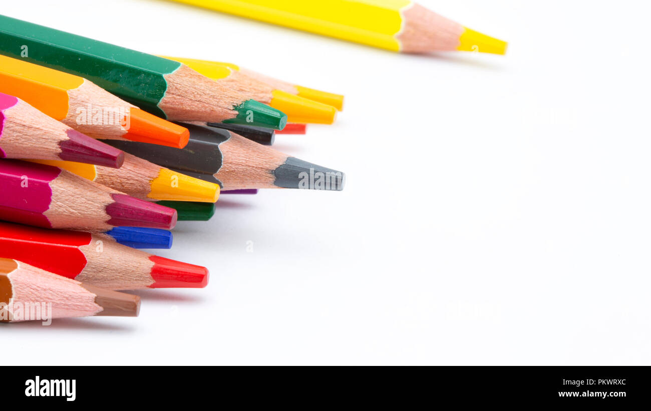 in the white background the color of pencil and the blur with empty ...