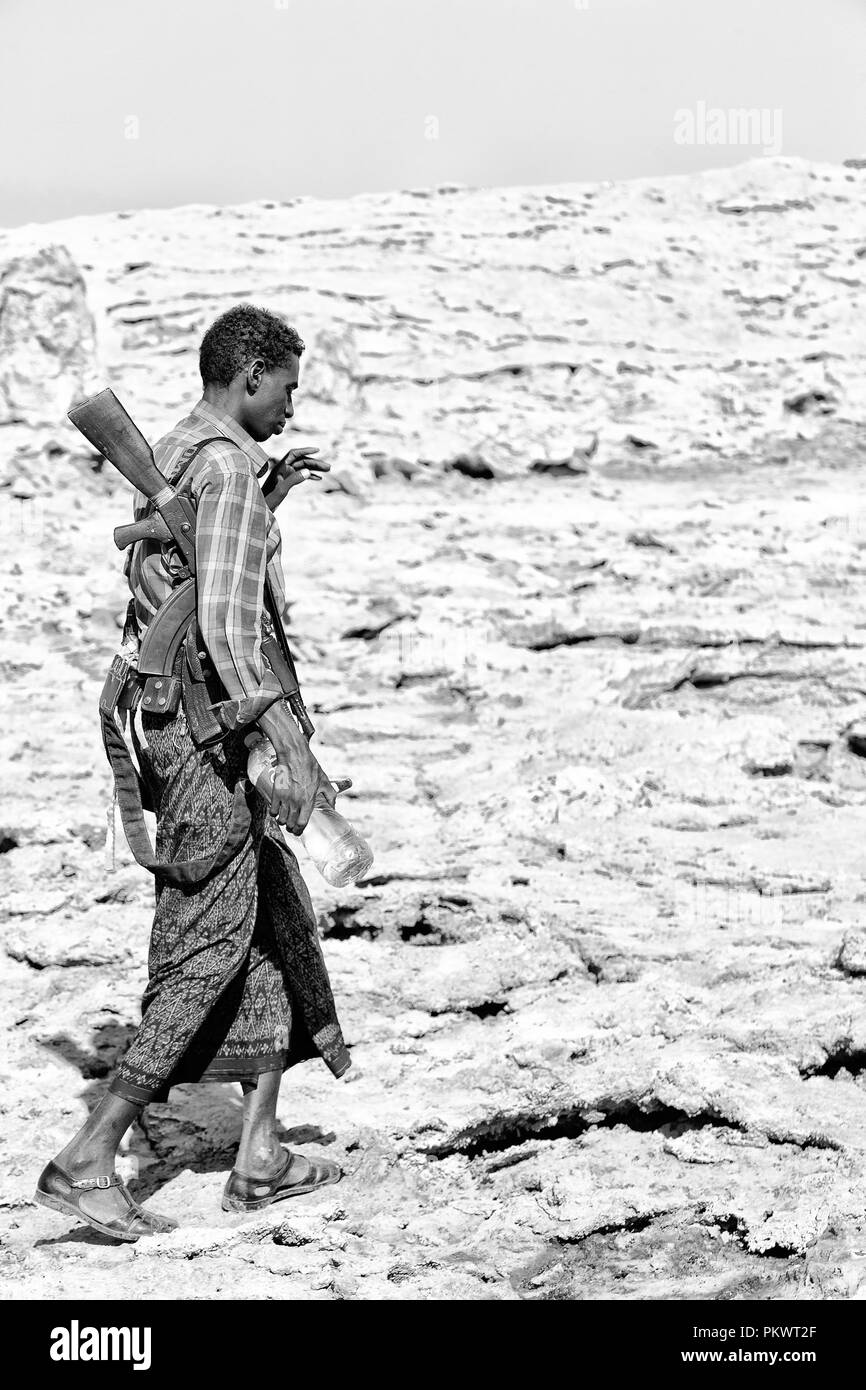 ETHIOPIA,DANAKIL-CIRCA JANUARY 2018--unidentified irregular soldier ...