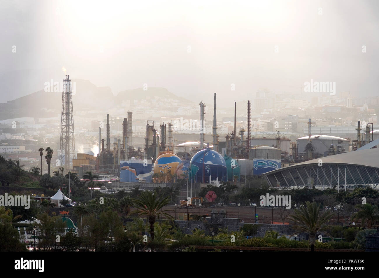 CESPA oil refinery in the city centre of Santa Cruz de Tenerife, Canary ...