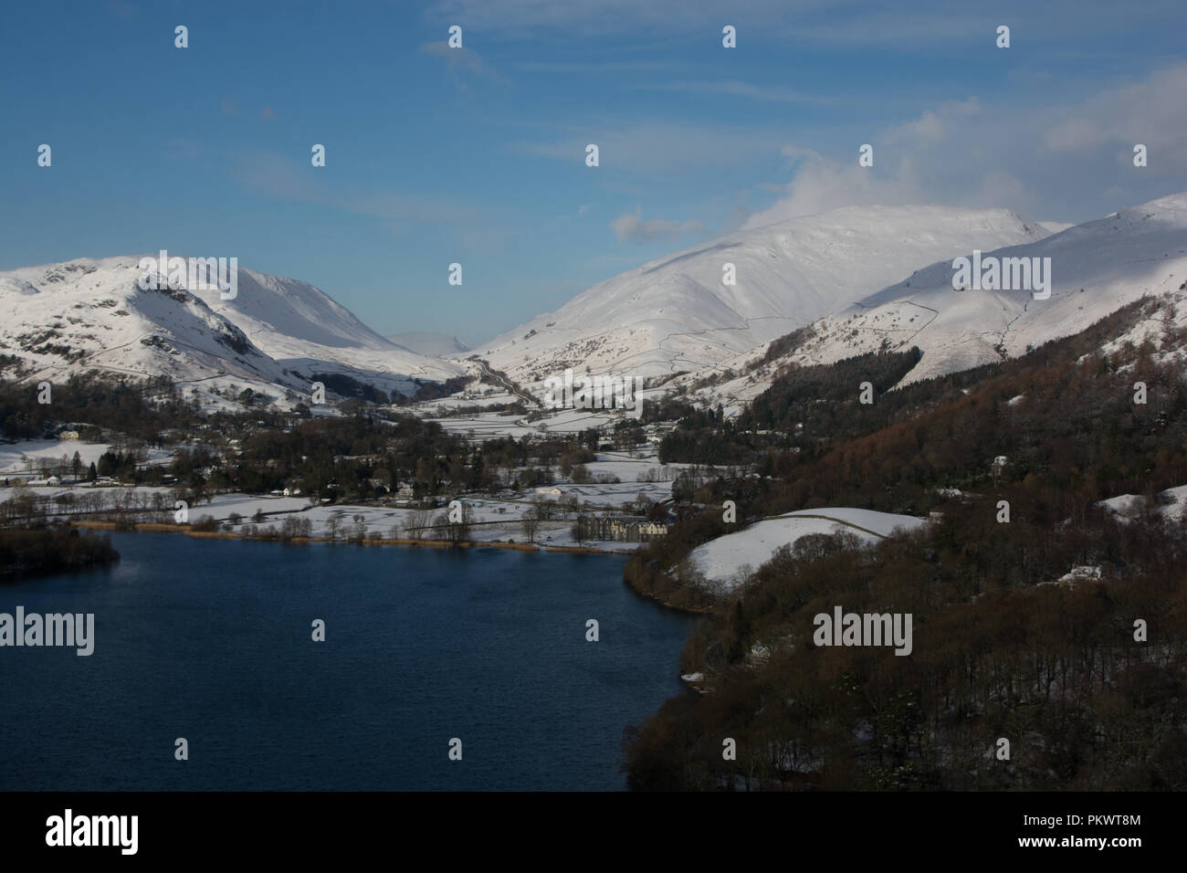 Grasmere and Dunmail Raise, English Lake district in winter with full ...