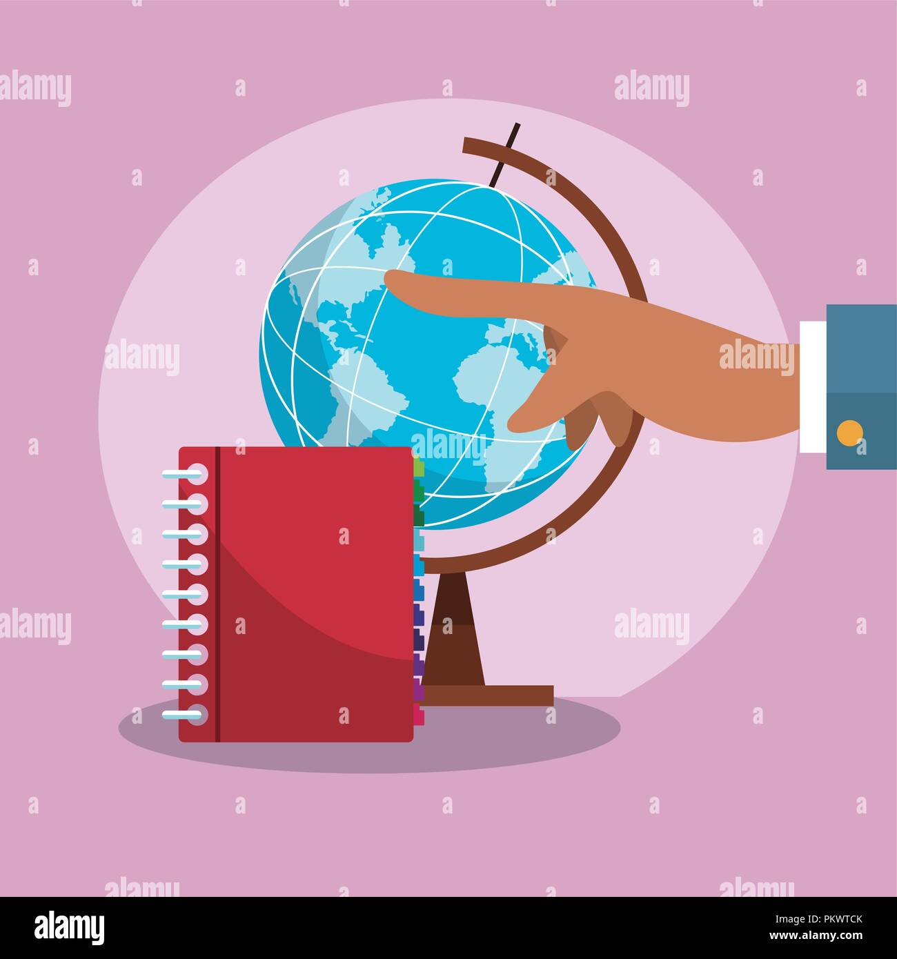 Hand pointing at notebook Stock Vector Images - Alamy