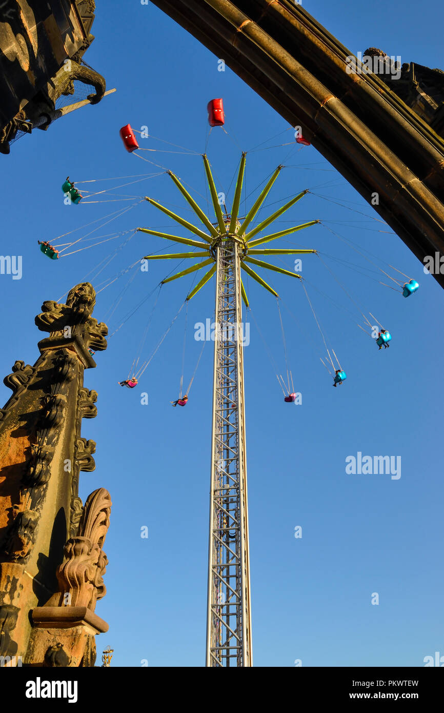 Aerial view of the Star Flyer ride from the Scott Monument in Princes ...