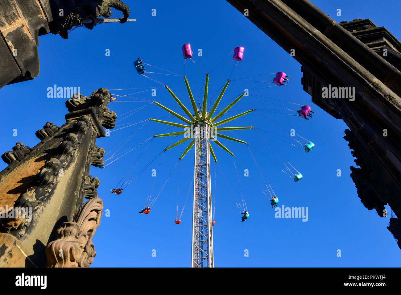 Aerial view of the Star Flyer ride from the Scott Monument in Princes ...