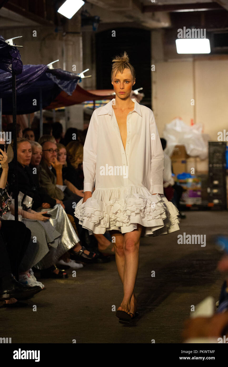 Model Edie Campbell during the Molly Goddard London Fashion Week SS19 ...