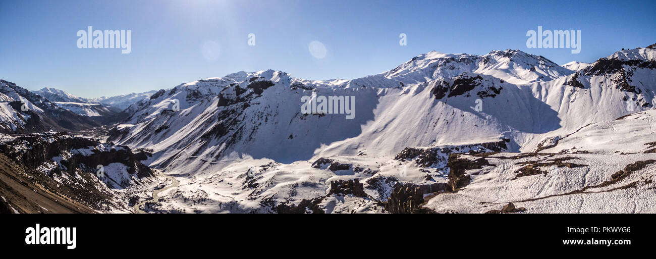Snowy chilean argentine mountains Andes. Aerial Panoramic view Stock ...