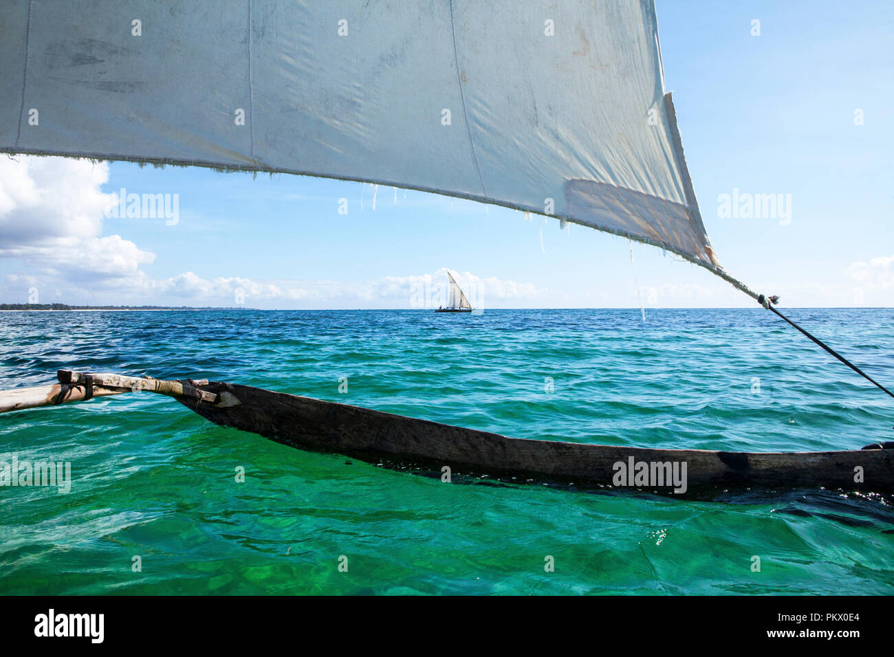 View from authentic wooden african boat, made of mango tree. Galu ...