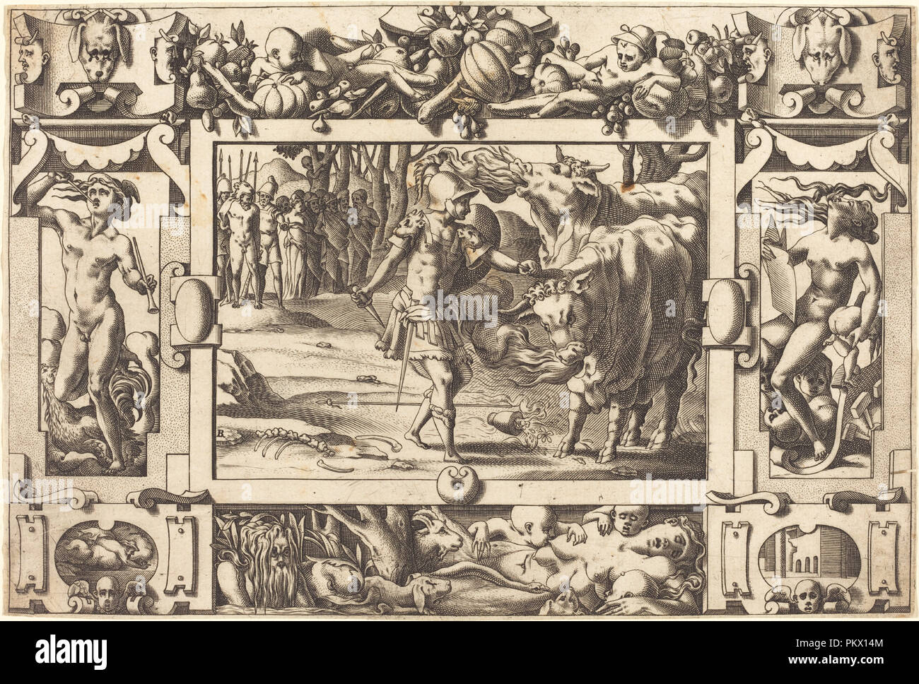 Jason Tames the Two Bulls of Mars. Dated: 1563. Medium: engraving on ...