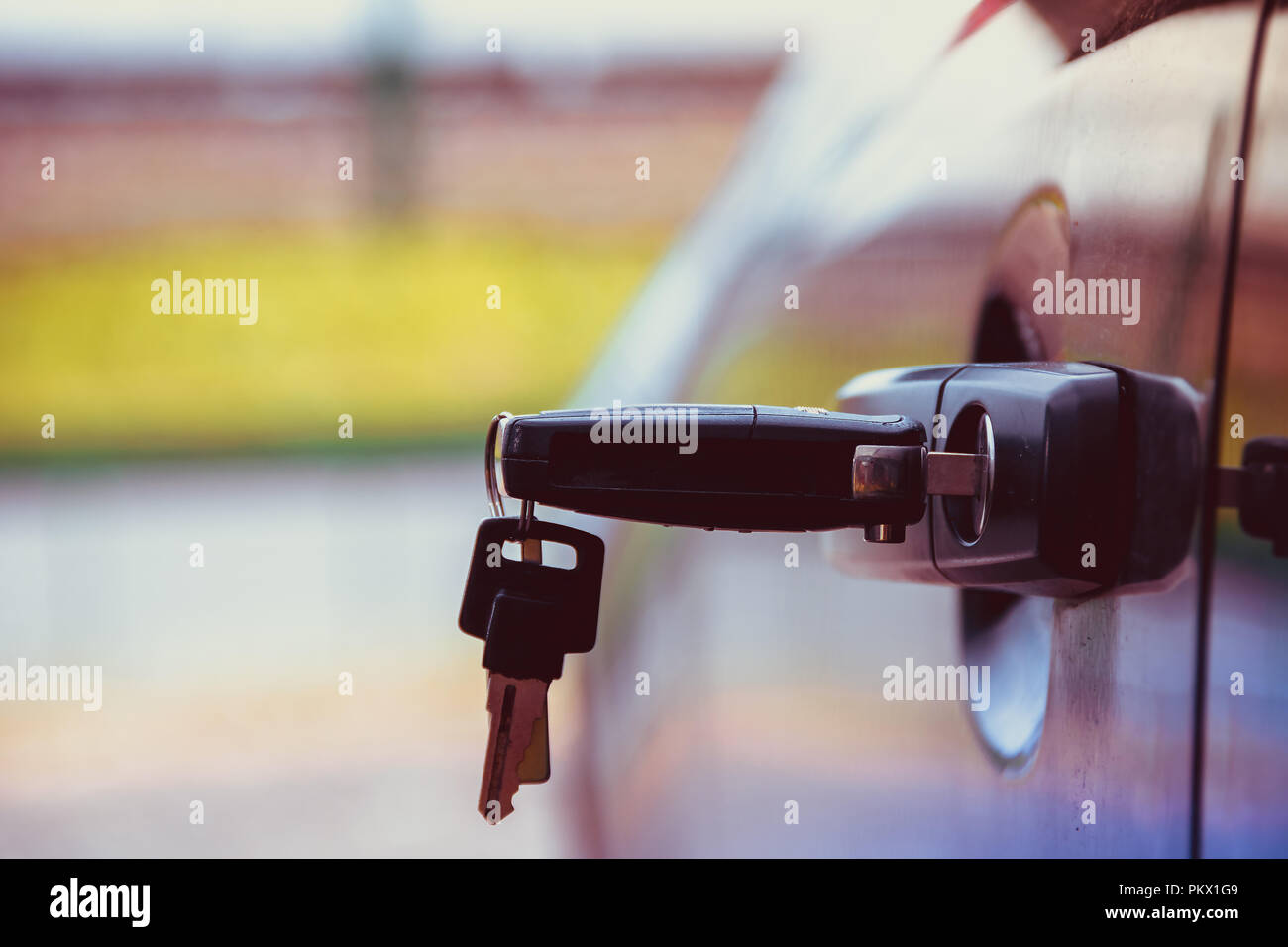 keys in the lock of the car. car security. property security. property ...