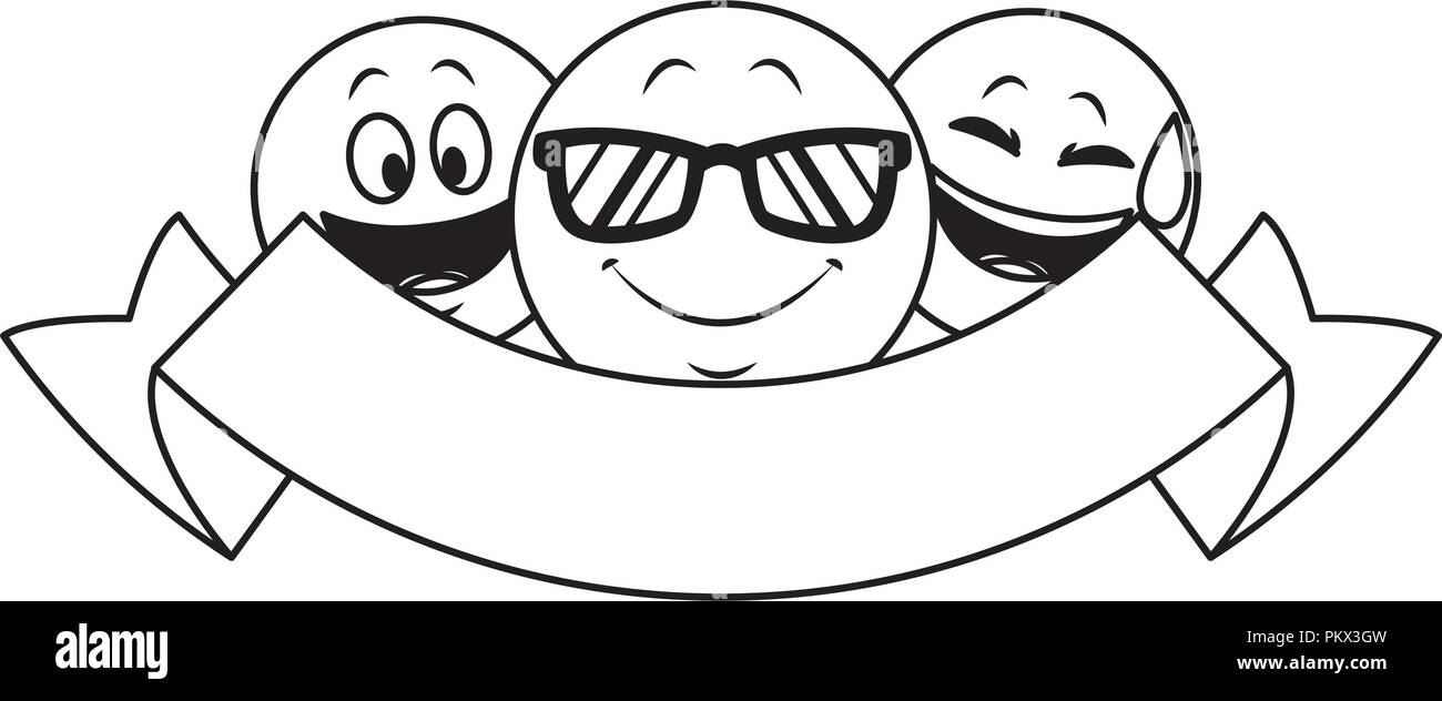 Chat emoticons with ribbon banner in black and white Stock Vector Image ...