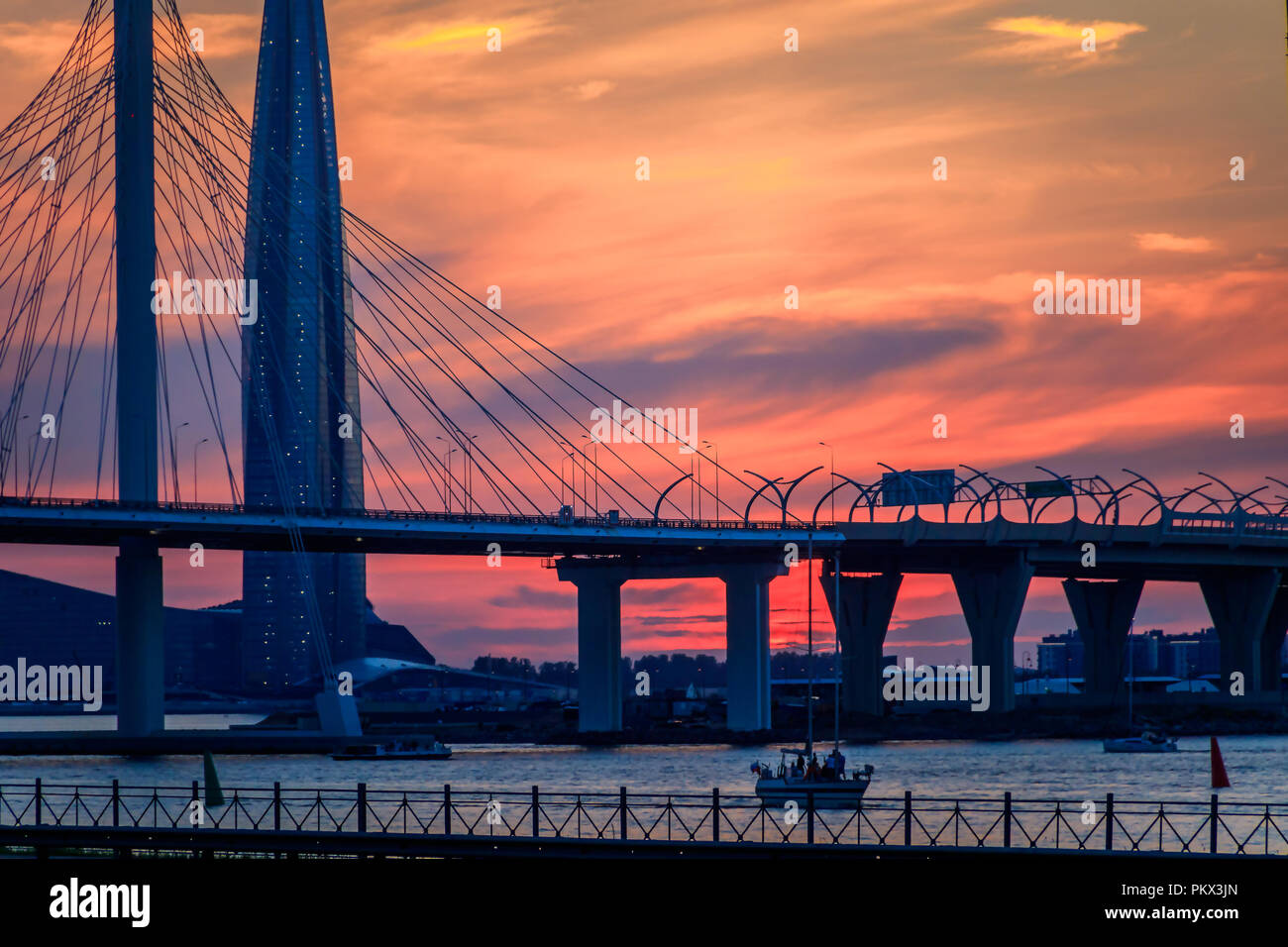 Lahta Center in St. Petersburg at sunset. High-rise building business ...