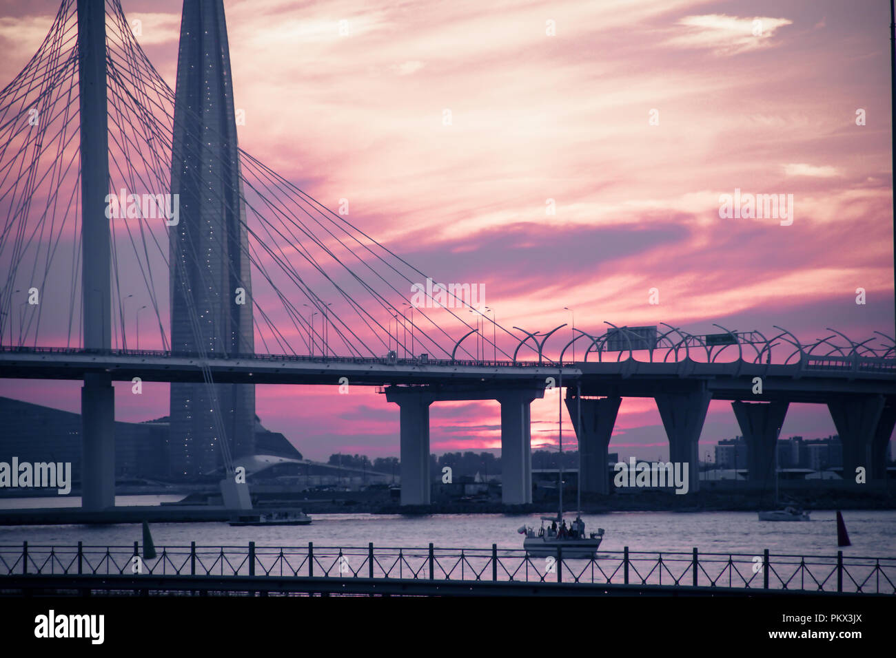 Lahta Center in St. Petersburg at sunset. High-rise building business ...