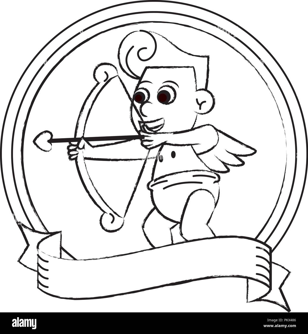 Cupid with arch on round emblem sketch Stock Vector Image & Art - Alamy