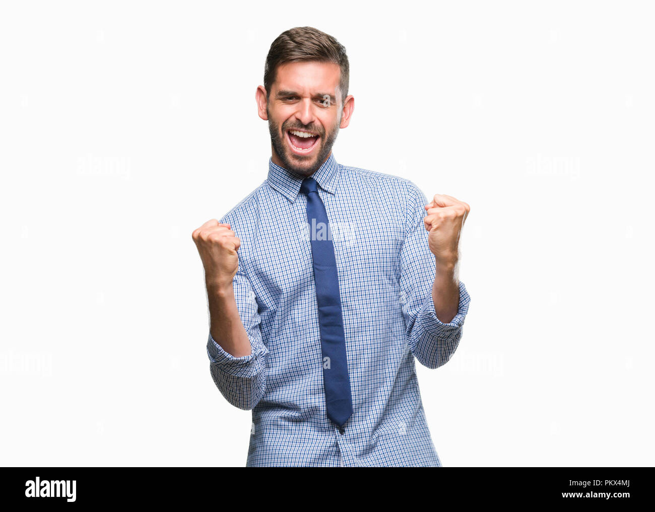 Young handsome business man over isolated background very happy and ...