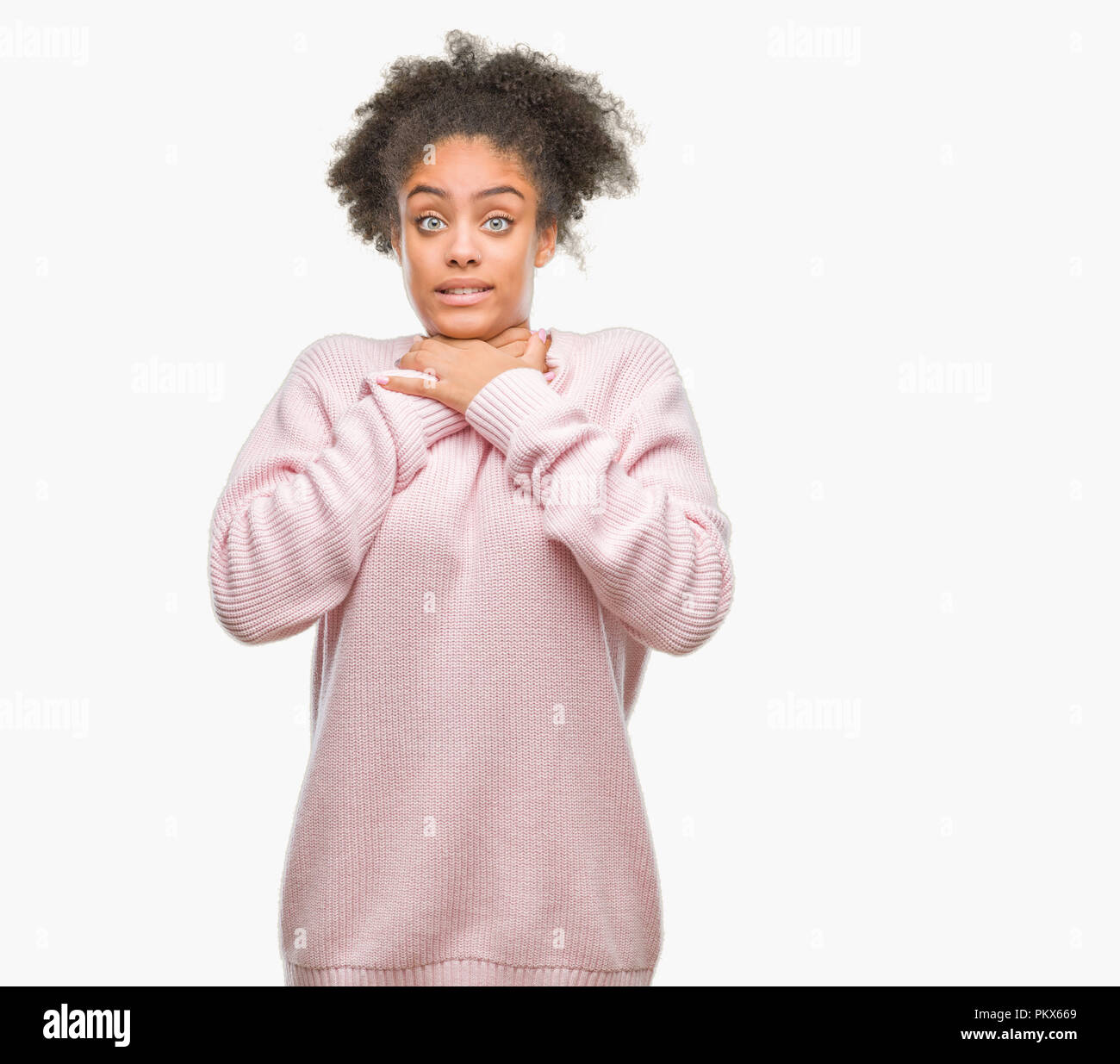 Young afro american woman wearing winter sweater over isolated ...