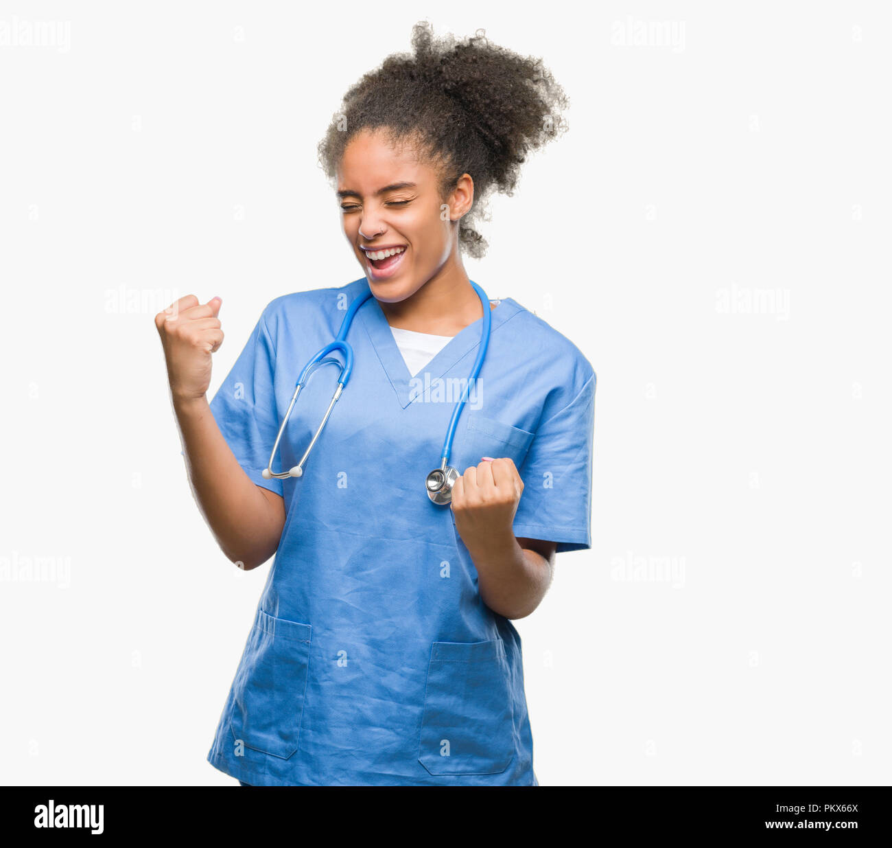 Young afro american doctor woman over isolated background very happy ...