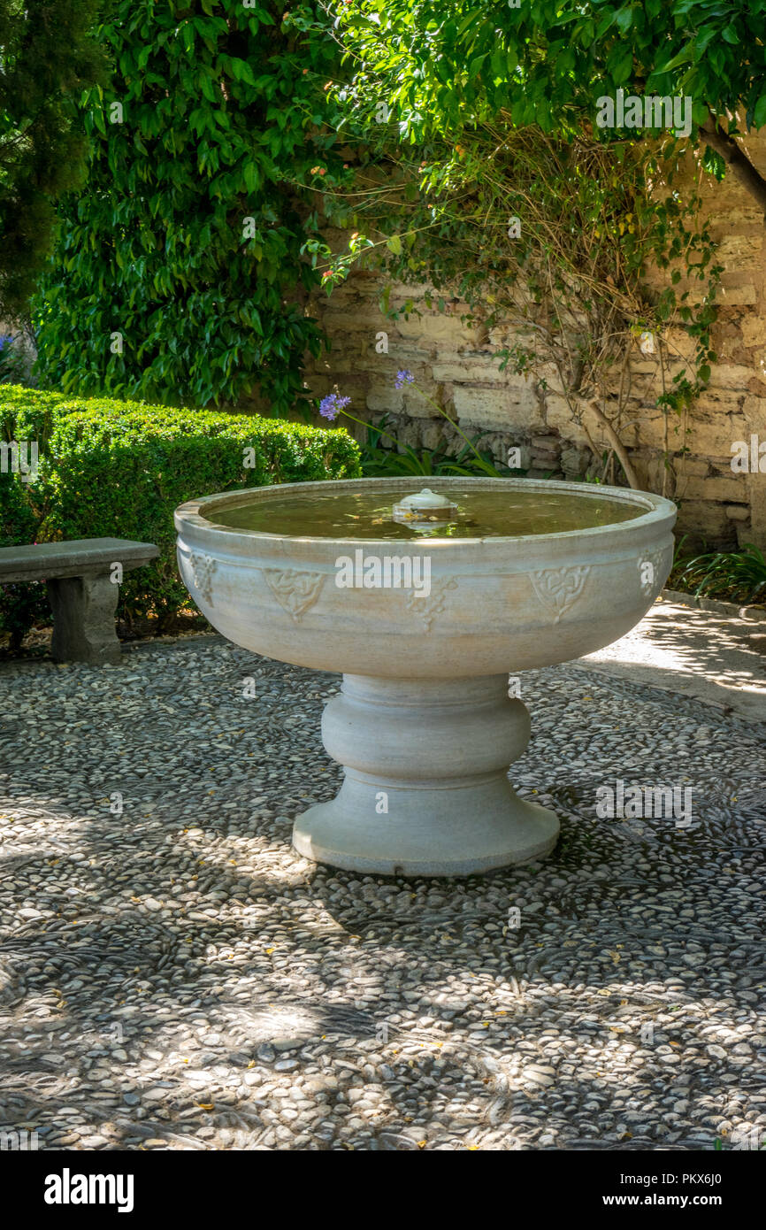 Granada, Spain - 23 June 2017: Cool Water fountain in the Alhambra in ...
