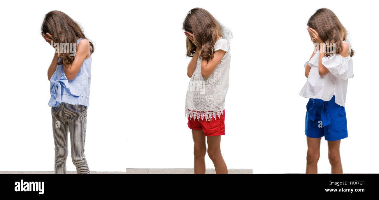 Collage of hispanic young child over isolated background with sad ...