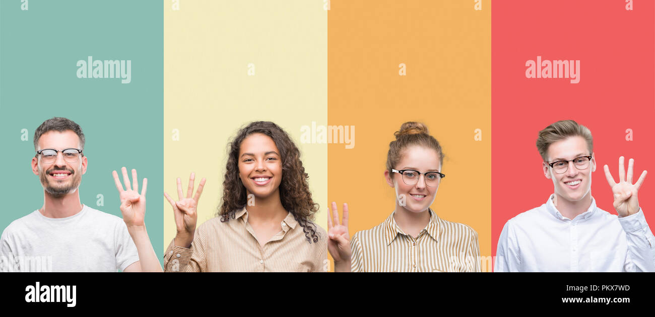 Collage of a group of people isolated over colorful background showing ...