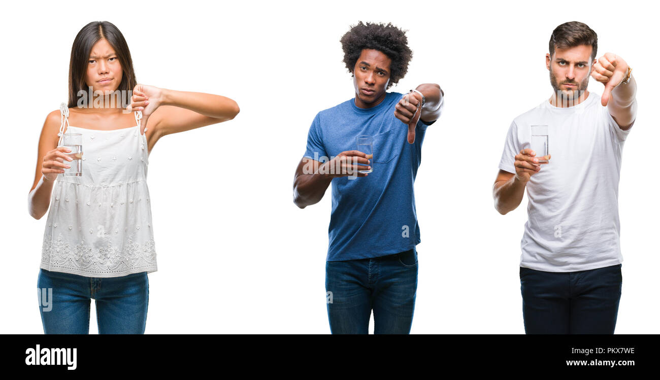 Collage of people drinking glass of water over isolated background with ...