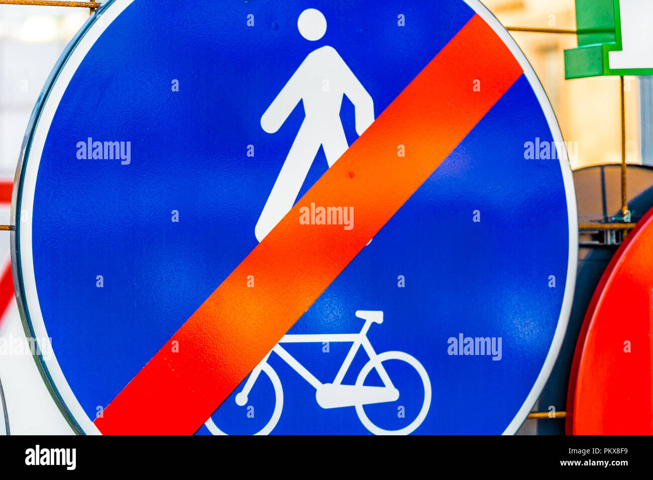 street signboard of no pedestrian and no bike path Stock Photo - Alamy