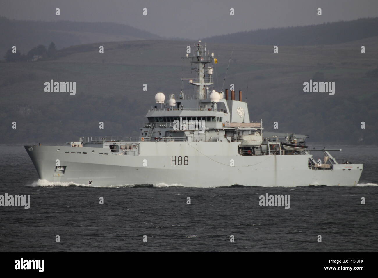 HMS Enterprise (H88), an Echo-class hydrographic survey vessel operated ...
