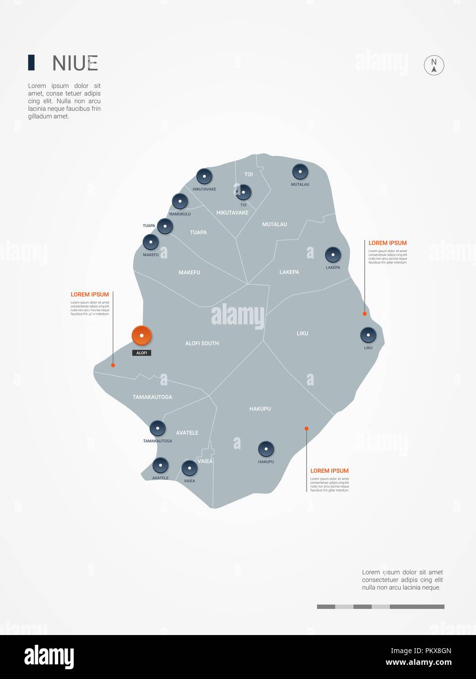 Niue map with borders, cities, capital and administrative divisions ...