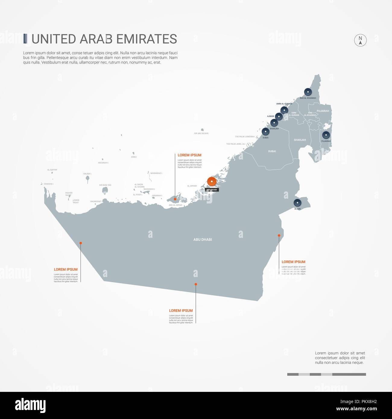 United Arab Emirates map with borders, cities, capital and ...