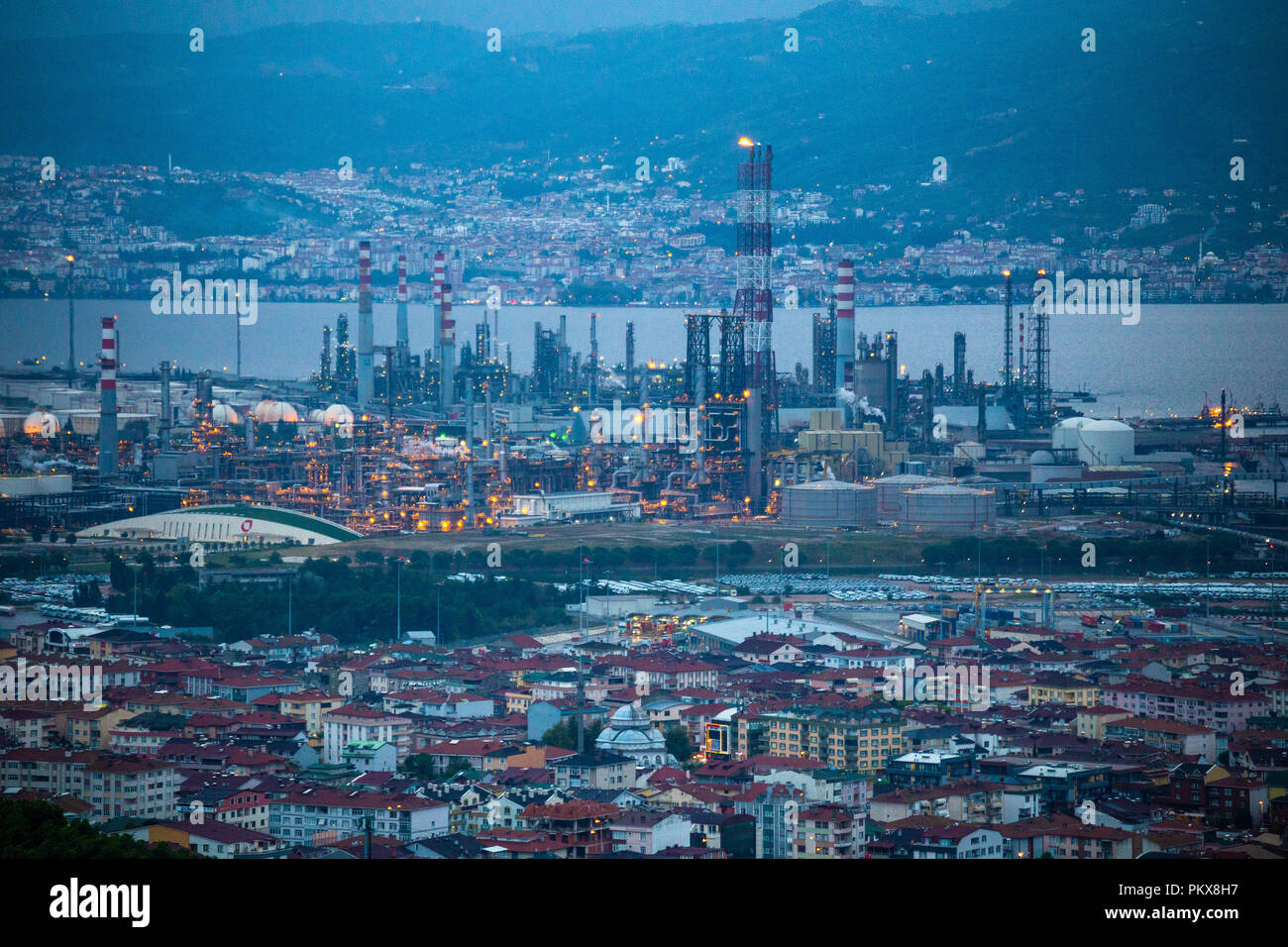 High angle zoomed view of Tupras Oil Rafinery. Tupras is Turkey's ...