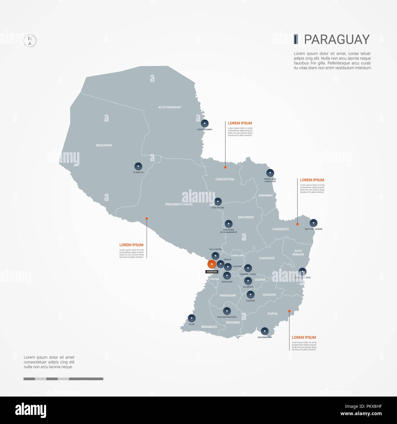 Paraguay map with borders, cities, capital and administrative divisions ...