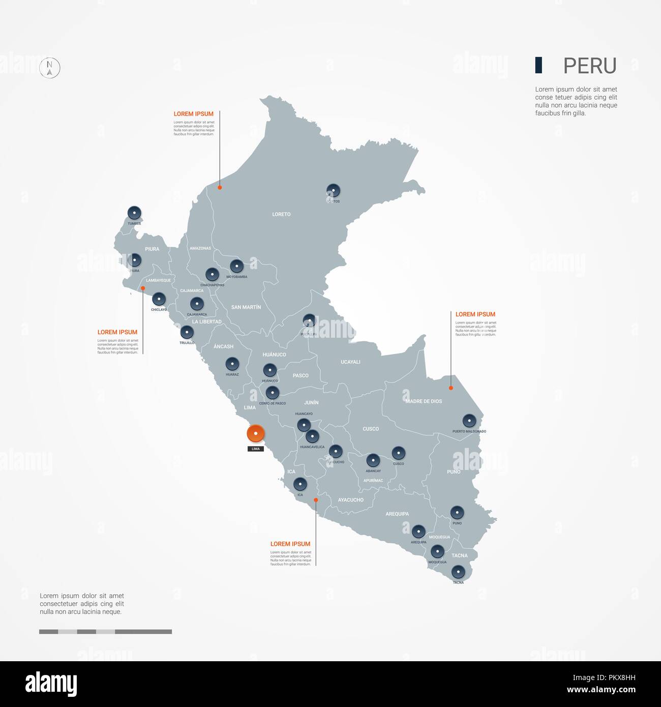 Peru map with borders, cities, capital and administrative divisions ...