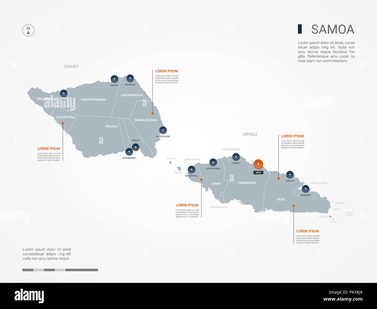Samoa map with borders, cities, capital and administrative divisions ...
