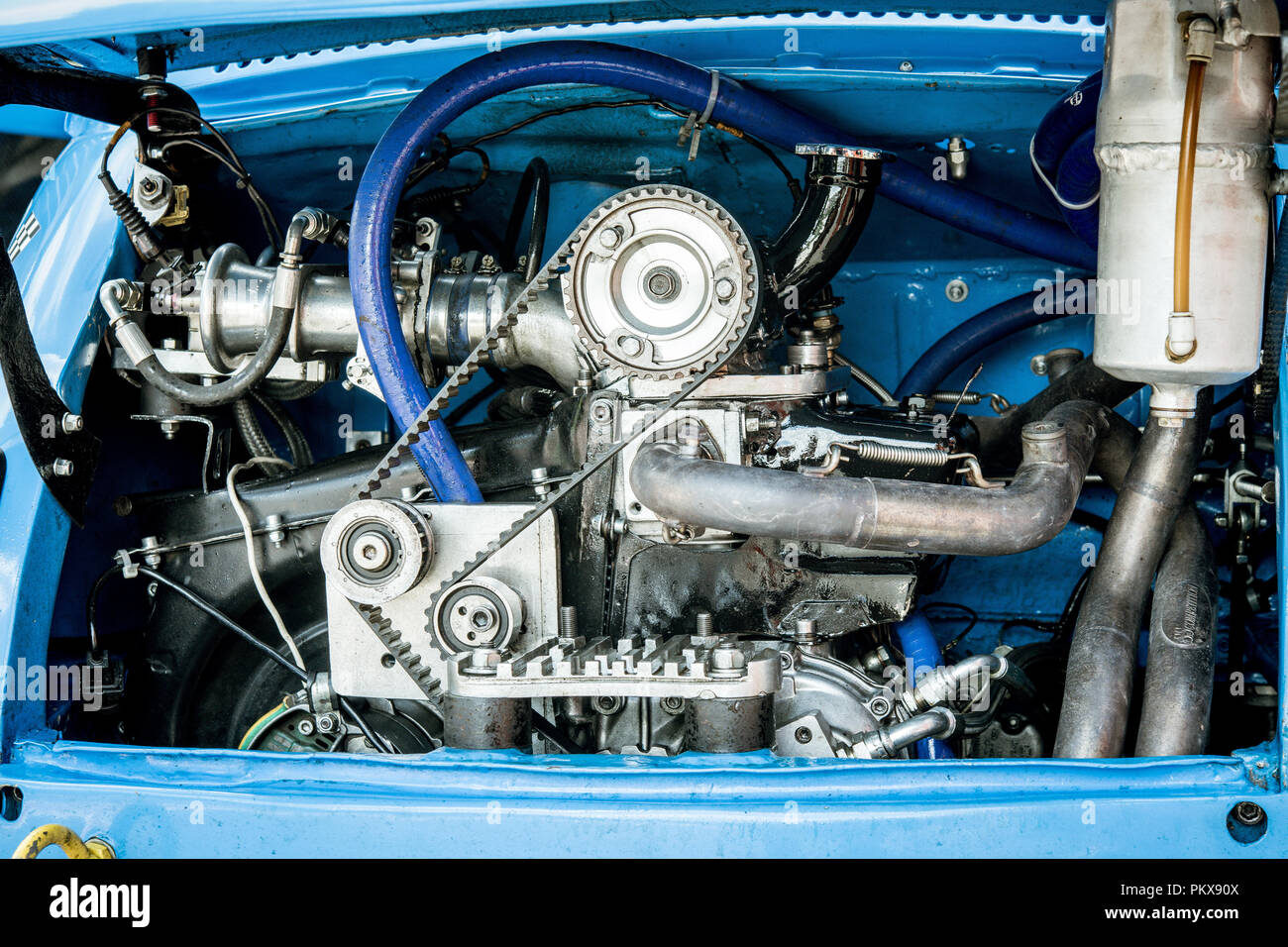 Full frame of motor sport racing car engine two cylinder with ...