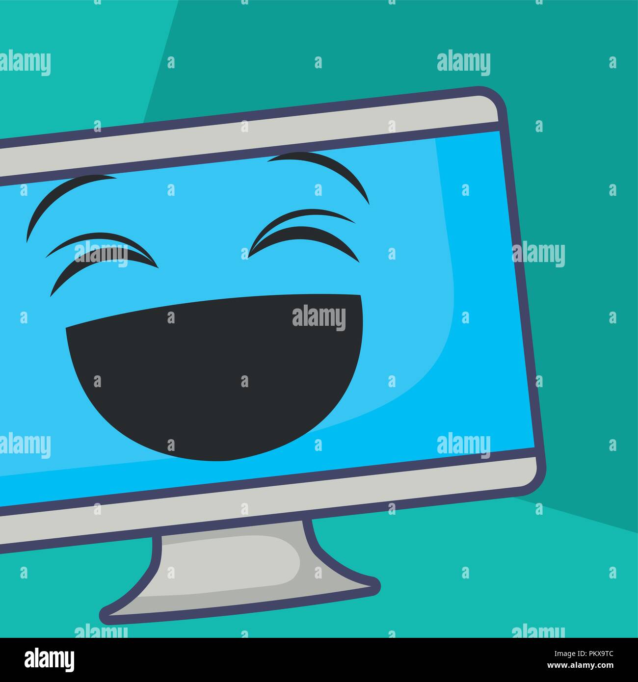 kawaii computer over blue background, colorful design. vector ...