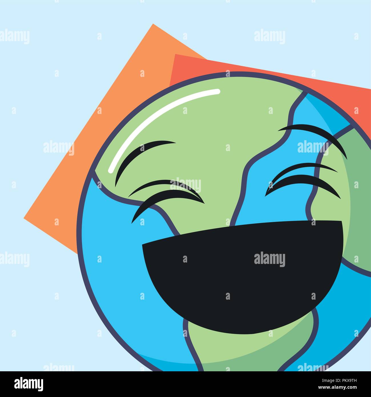 kawaii earth planet laughing over blue background, colorful design ...