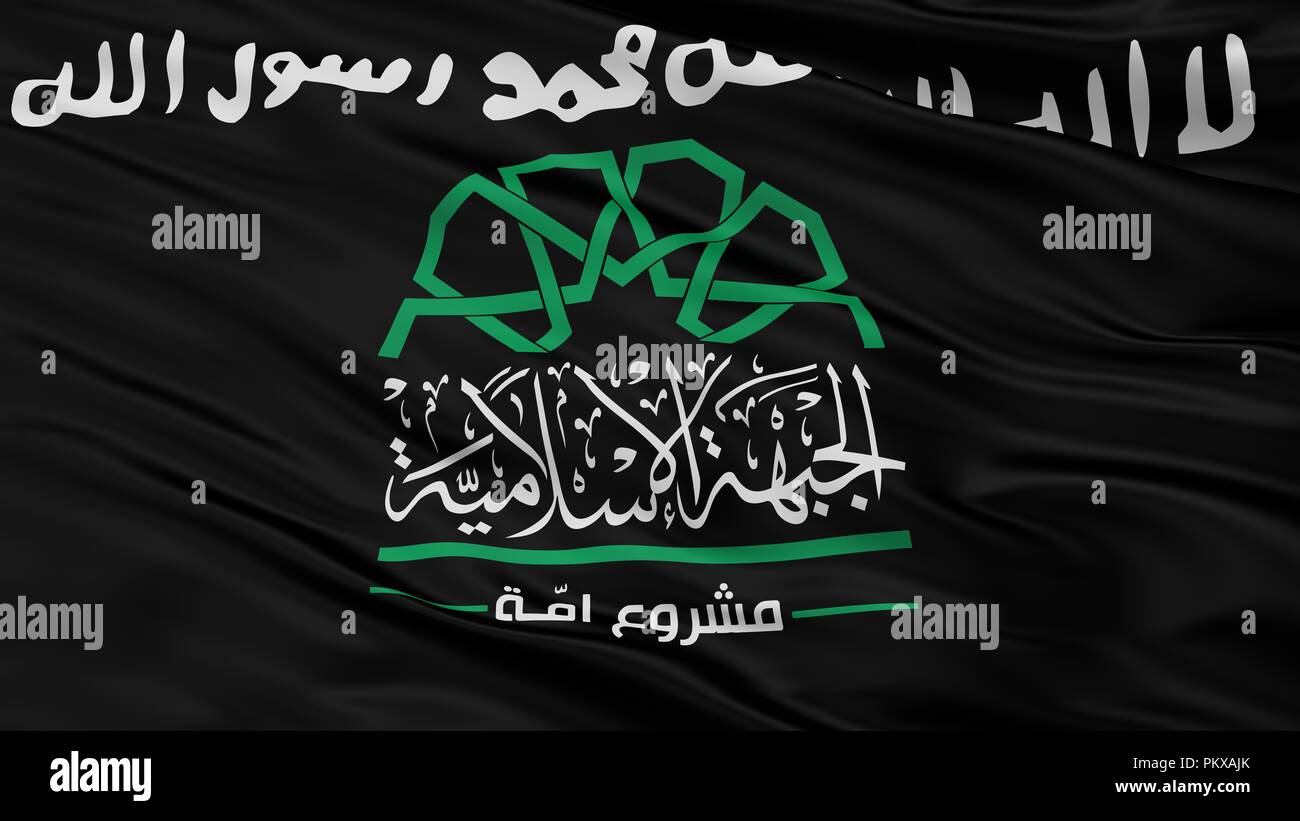 Islamic Front Syria Black Flag, Closeup View, 3D Rendering Stock Photo ...