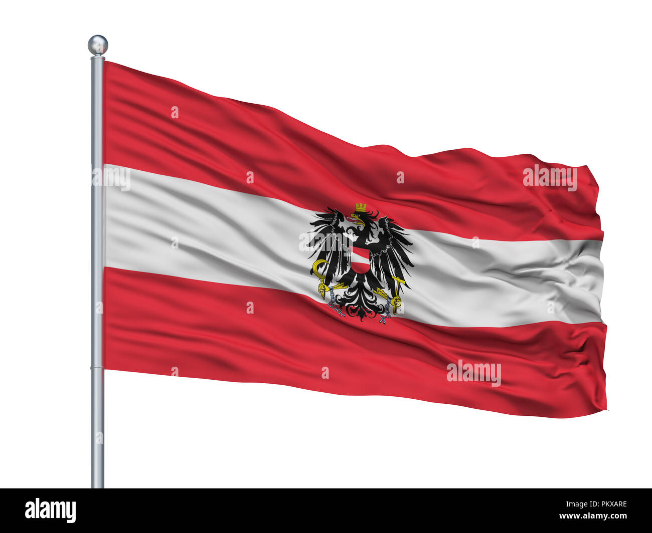 Austria State Flag On Flagpole, Isolated On White Background, 3D ...