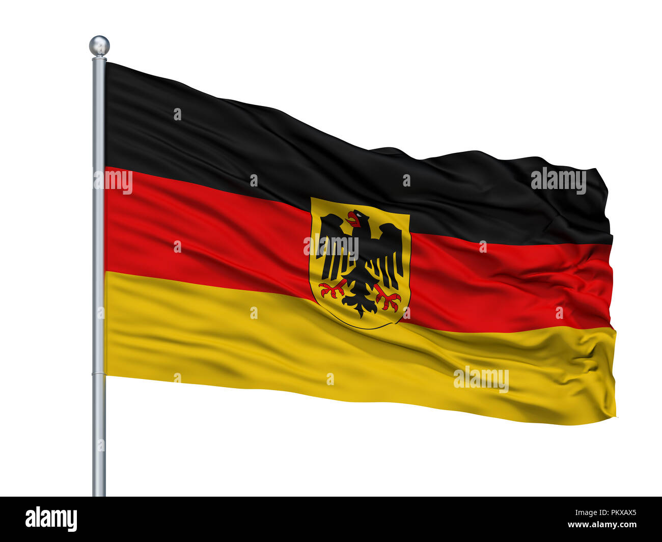 Germany State Flag On Flagpole, Isolated On White Background, 3D ...