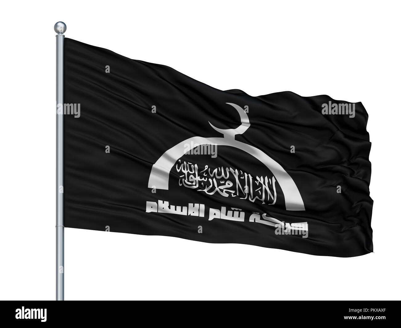 Harakat Sham Al Islam Flag On Flagpole, Isolated On White Background ...