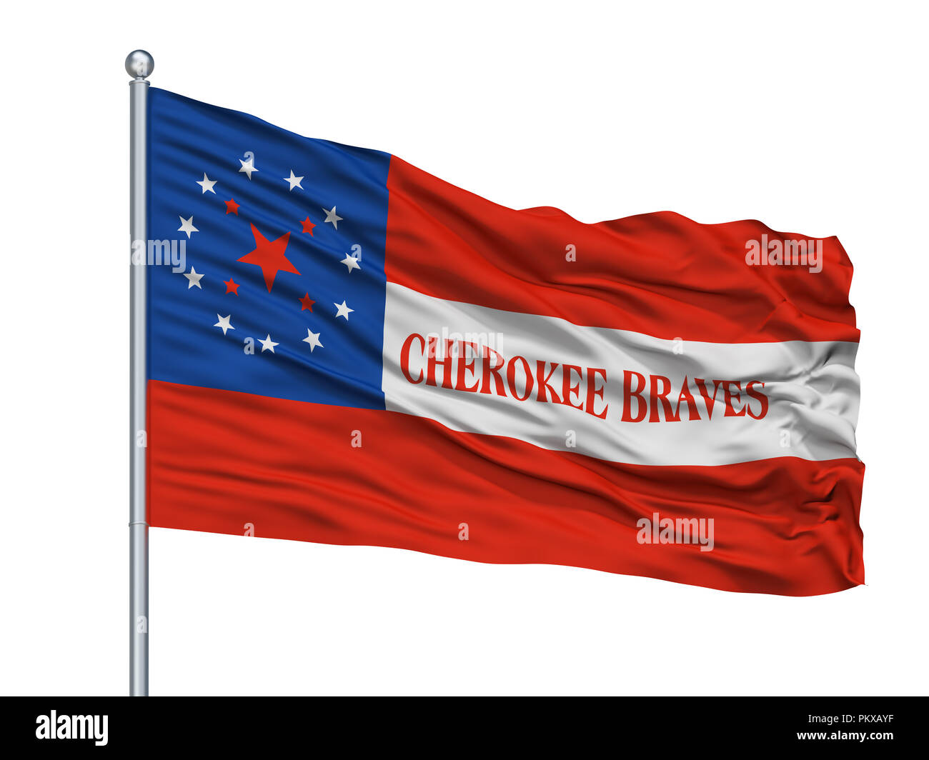 Cherokee Braves Indian Flag On Flagpole, Isolated On White Background ...