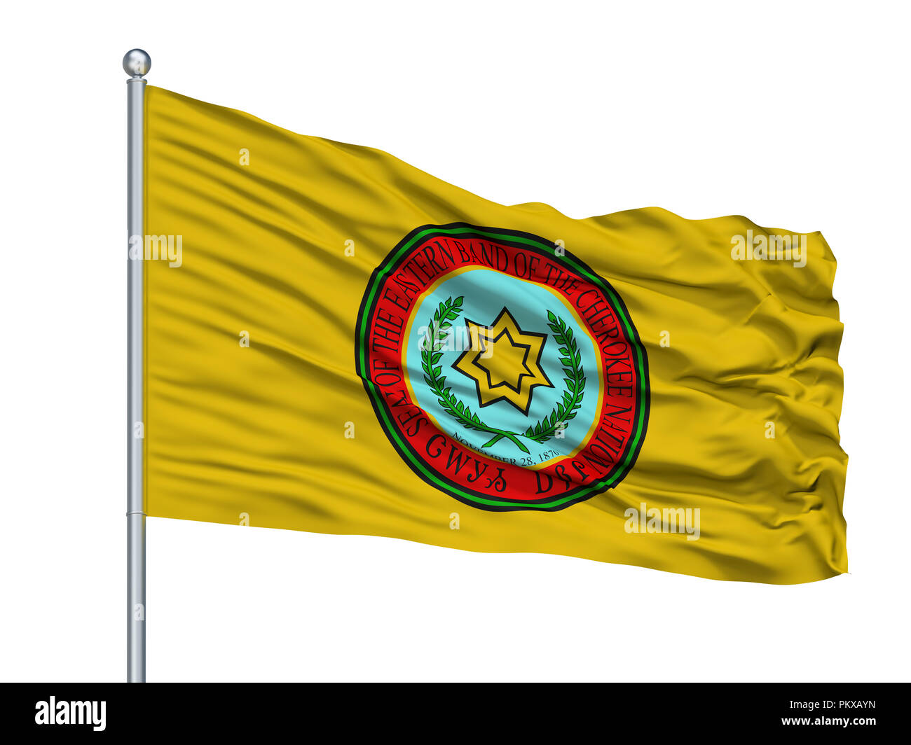 Eastern Band Cherokee Indian Flag On Flagpole, Isolated On White ...