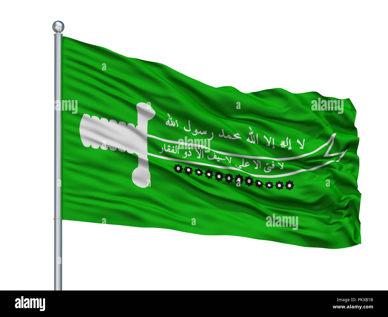 Ismaili Flag On Flagpole, Isolated On White Background, 3D Rendering ...