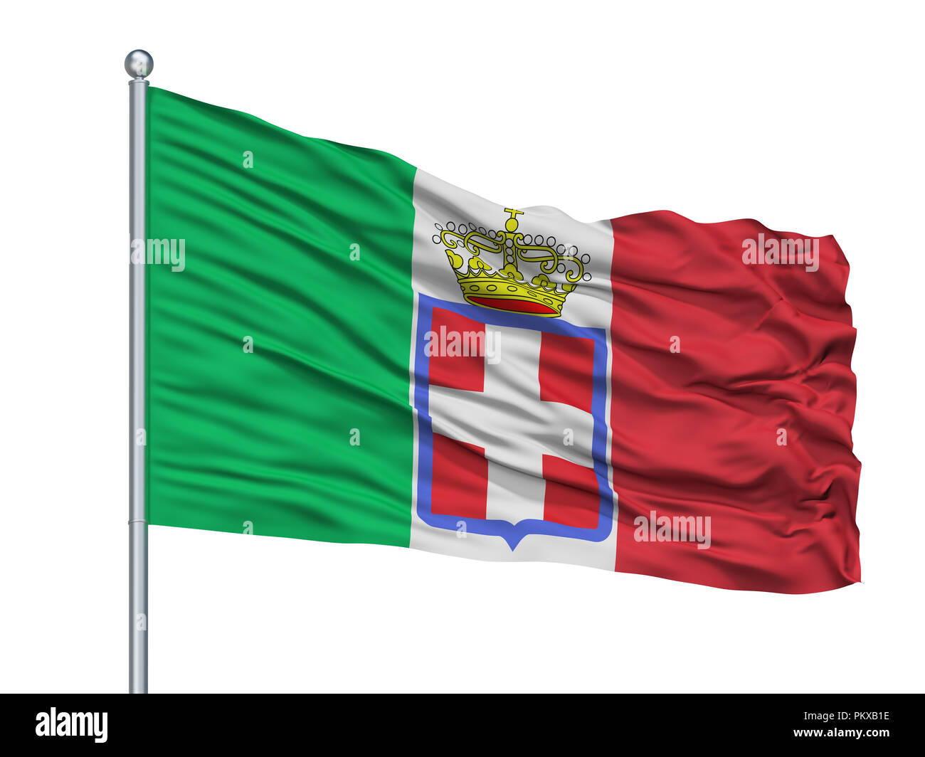 Italy 1860 Flag On Flagpole, Isolated On White Background, 3D Rendering ...