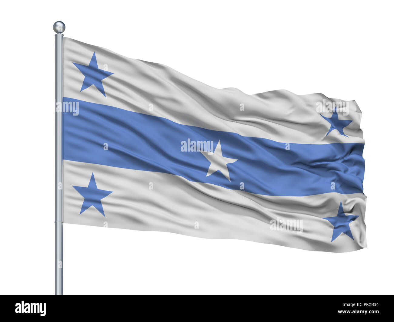 Mangareva Flag On Flagpole, Isolated On White Background, 3D Rendering ...