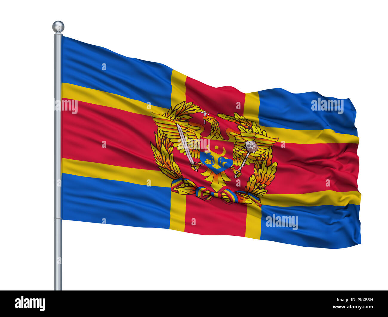 Moldovan Armed Forces Flag On Flagpole, Isolated On White Background ...