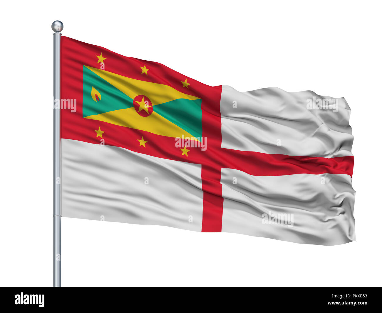 Grenada Naval Ensign Flag On Flagpole, Isolated On White Background, 3D ...