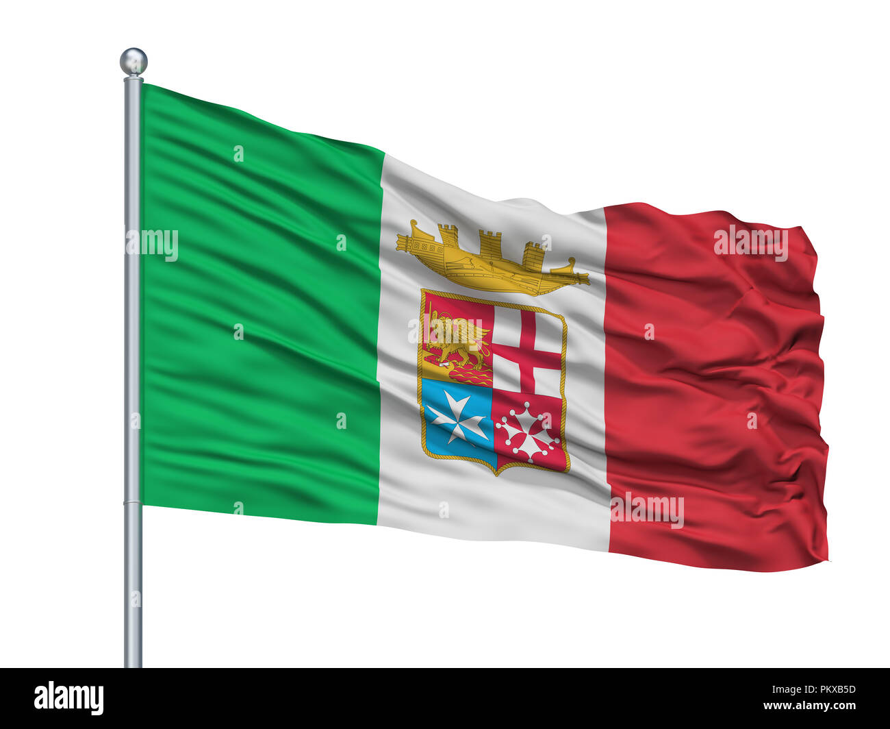 Italy Naval Ensign Flag On Flagpole, Isolated On White Background, 3D ...