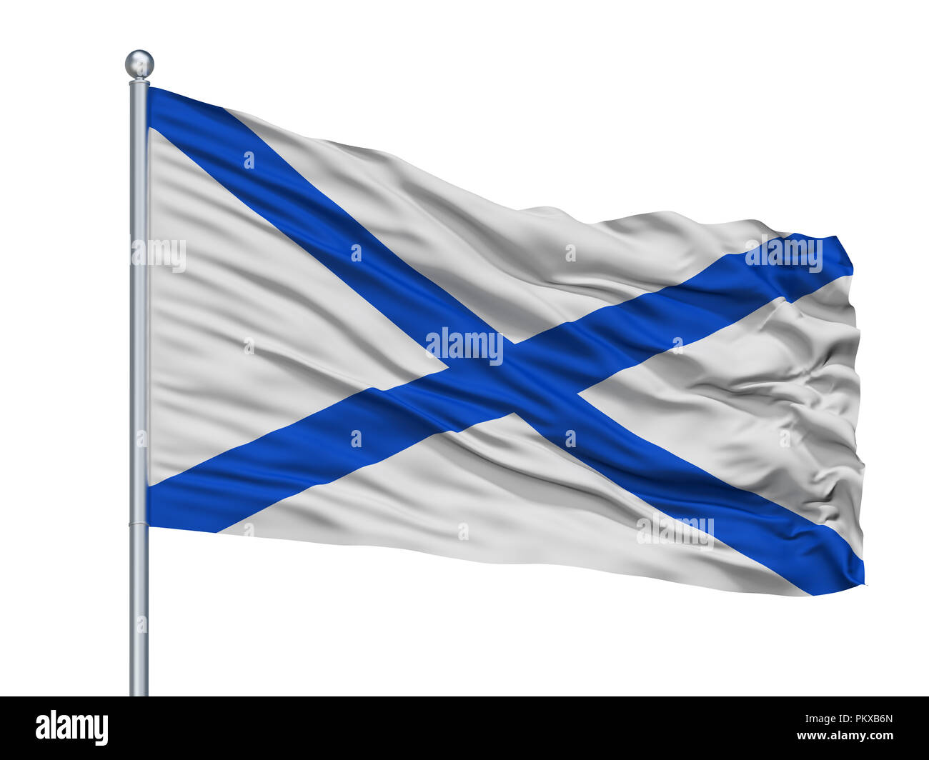 Russia Naval Ensign Flag On Flagpole, Isolated On White Background, 3D ...